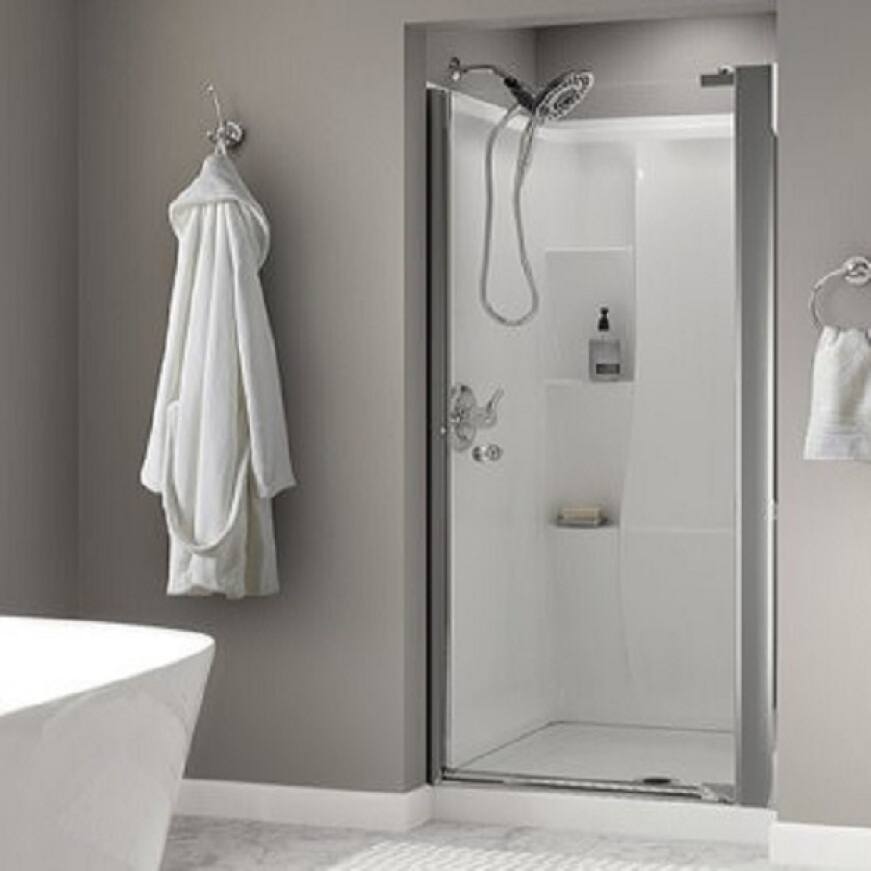 Delta Mandara 33 in. x 64-3/4 in. Semi-Frameless Contemporary Pivot ...
