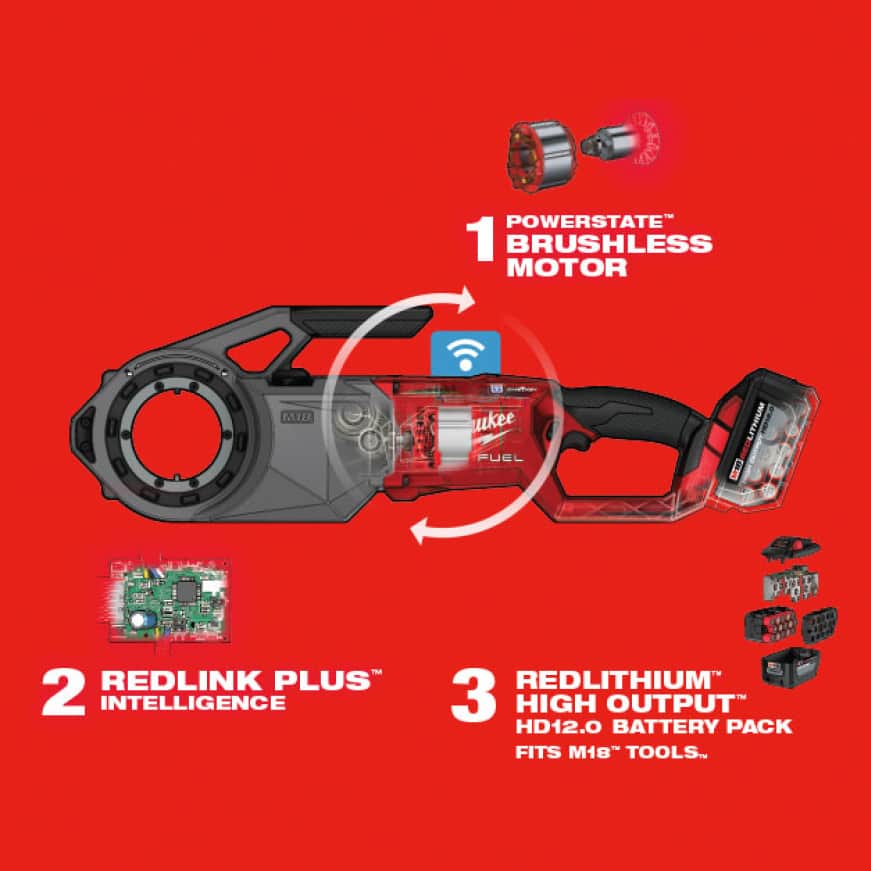 Milwaukee M18 Fuel One-Key Cordless Brushless Pipe Threader Kit with (2 ...