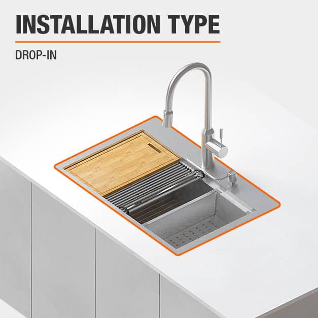 Glacier Bay Zero Radius 27 in. Drop-In Single Bowl 18 Gauge Stainless ...