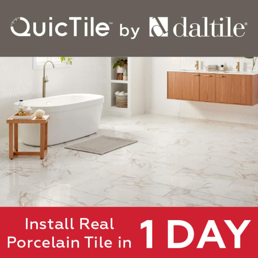 Daltile QuicTile 12 in. x 24 in. Calacatta Marble Polished Porcelain ...
