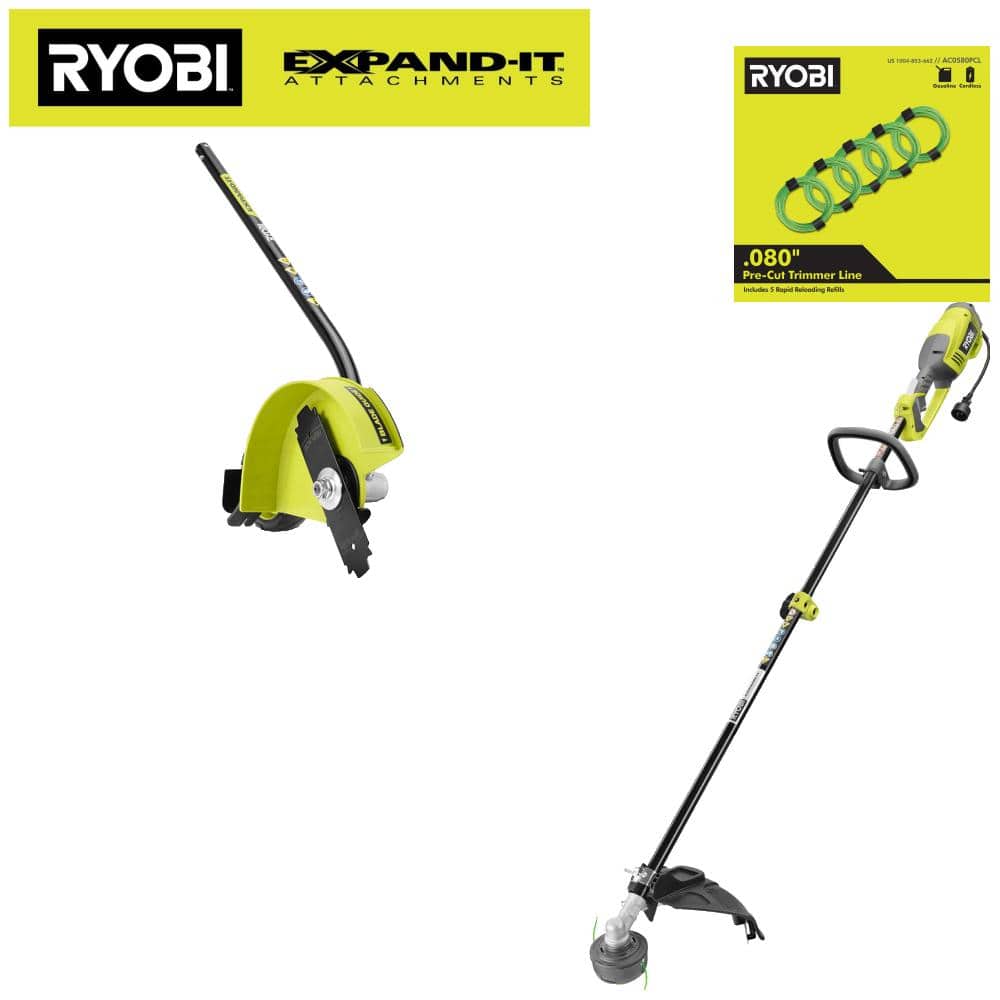Ryobi 18 in. 10 Amp Attachment Capable Electric String Trimmer Bundle ...