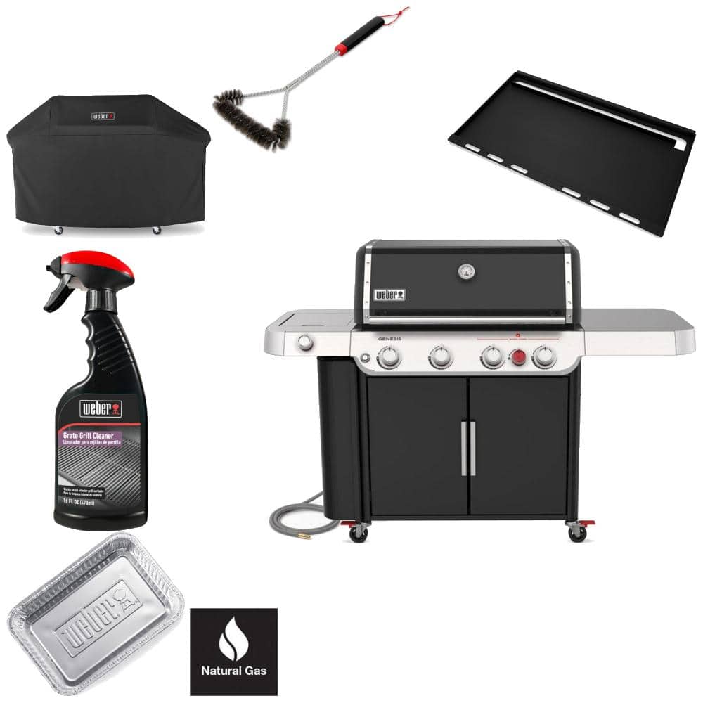 Genesis E 435 4 Burner Natural Gas Grill in Black with Side Burner ...