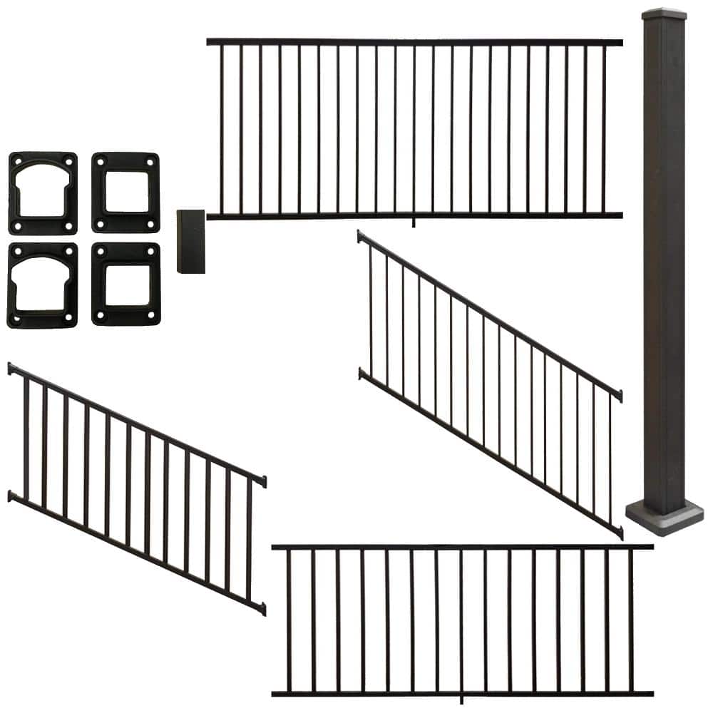 Stanford 36in x 96in Black Aluminum Railing Bundle - The Home Depot