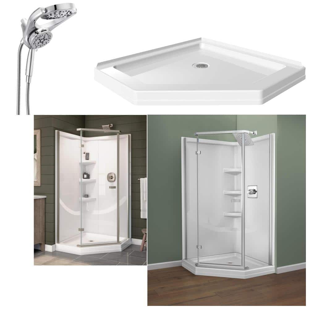 Classic 38 in. W x 72 in. H Neo-Angle Pivot Semi Frameless Corner ...